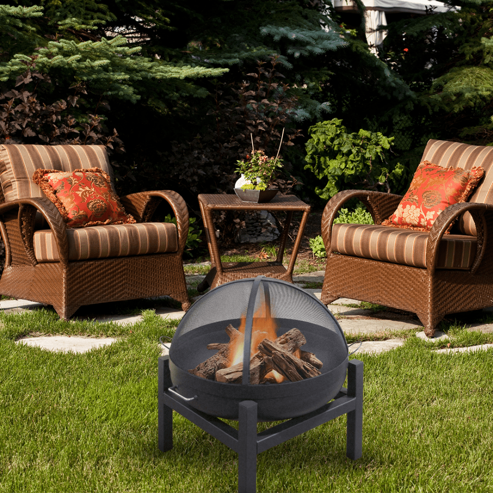 Modern Blaze Round Steel Fire Pit with Grate - Patio Fever
