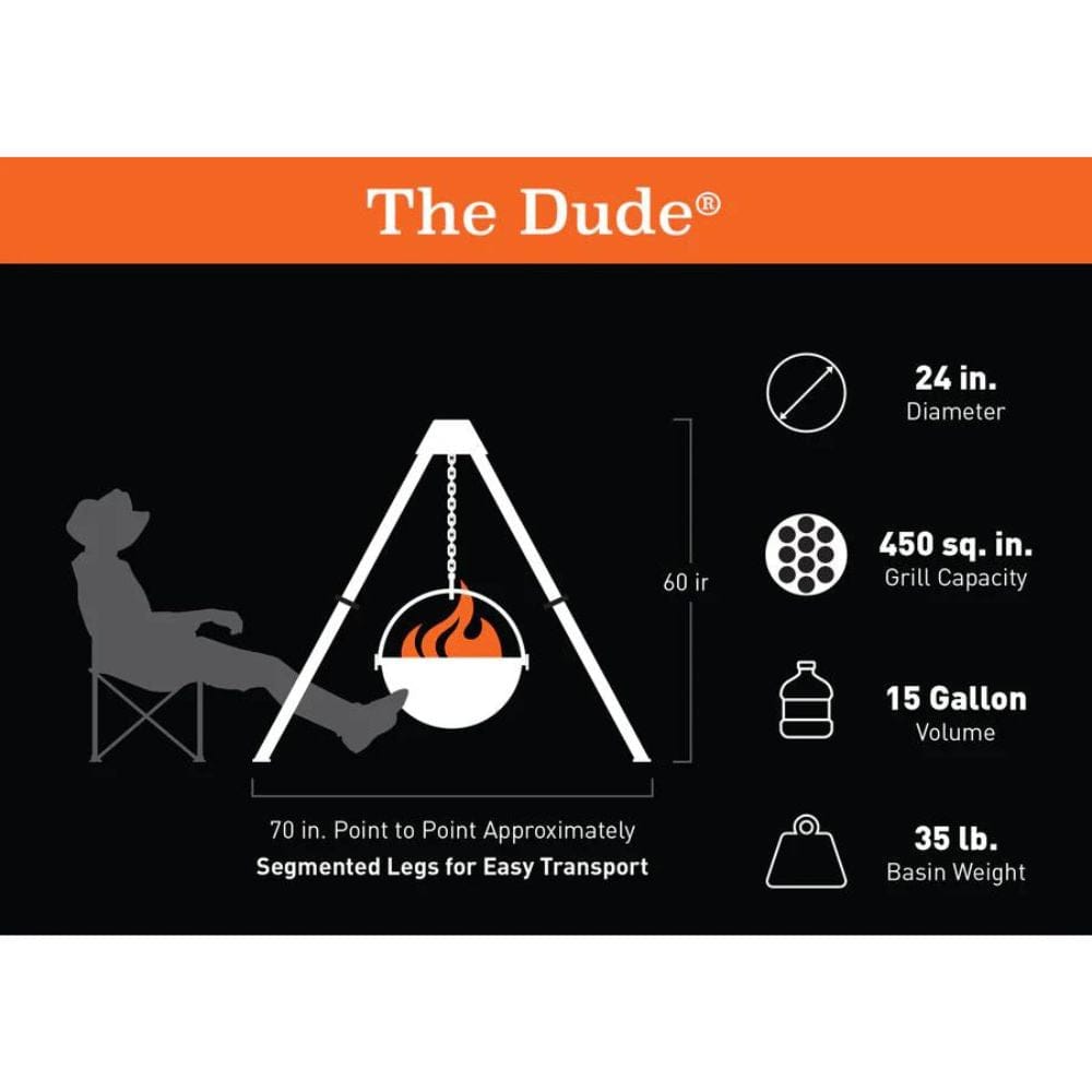 Cowboy Cauldron The Dude Steel Fire Pit Grill - Patio Fever